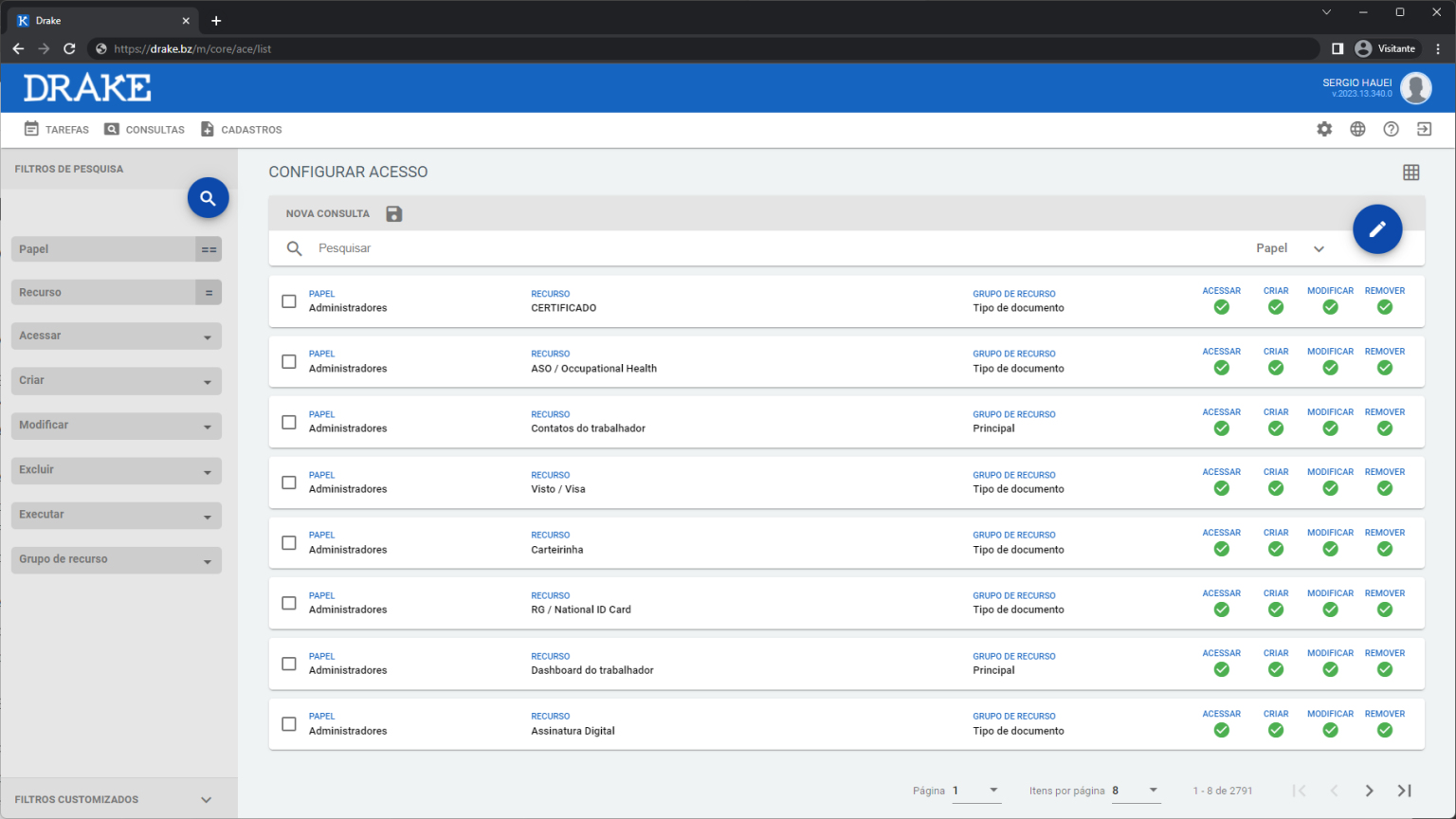 DRAKE com nova tela de Configuração de Acesso – Sapiensia